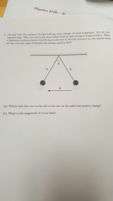 Solved Physics 2120 3. (15 pts) Two tiny opposite sign. They | Chegg.com