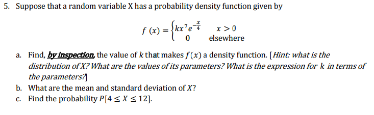 Solved Suppose that a random variable X has a probability | Chegg.com