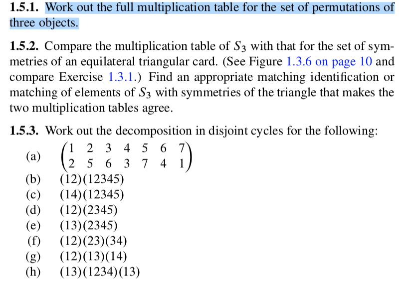 Solved 1.5.1. Work out the full multiplication table for the | Chegg.com