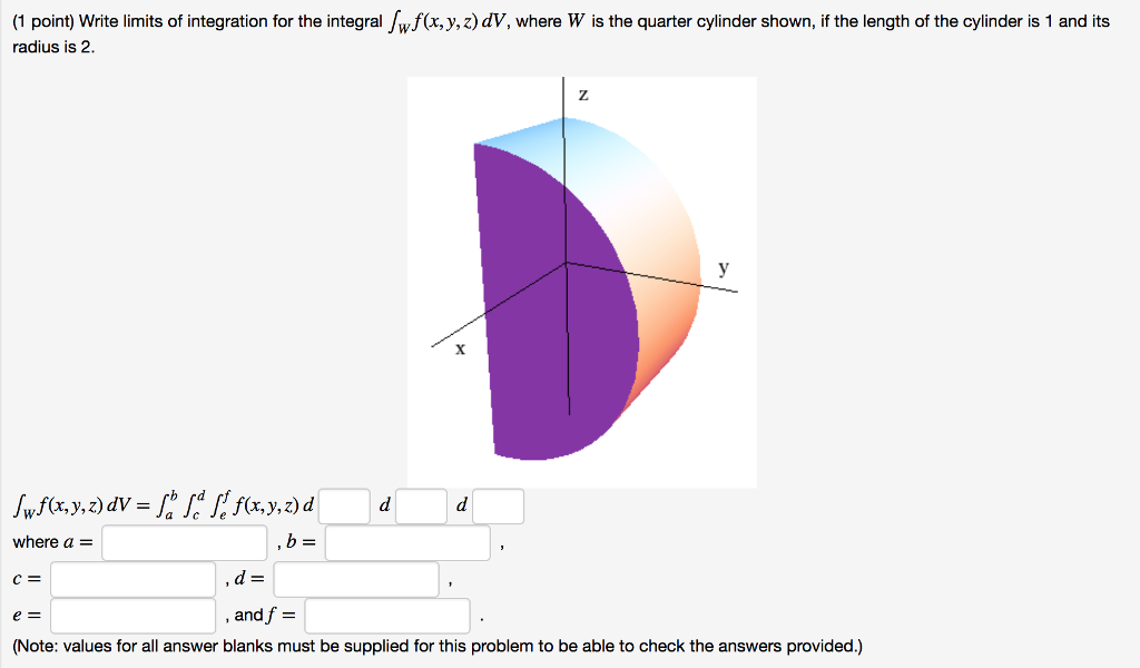 Solved (1 point) Write limits of integration for the | Chegg.com Solved (1 point) Write limits of integration for the | Chegg.com