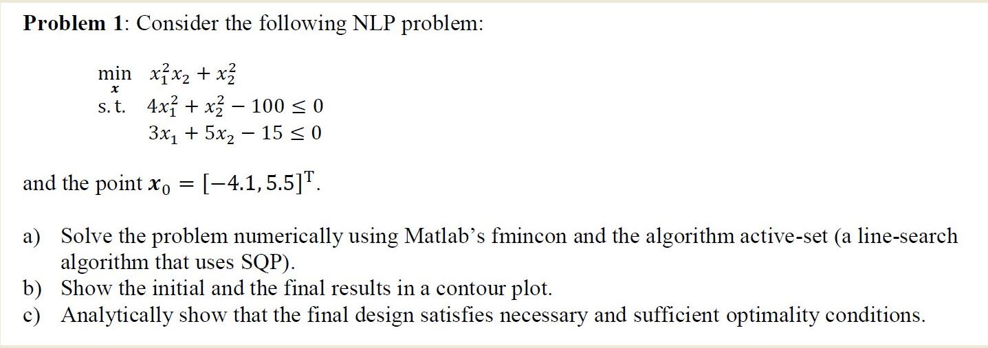 Solved Problem 1: Consider the following NLP problem: and | Chegg.com