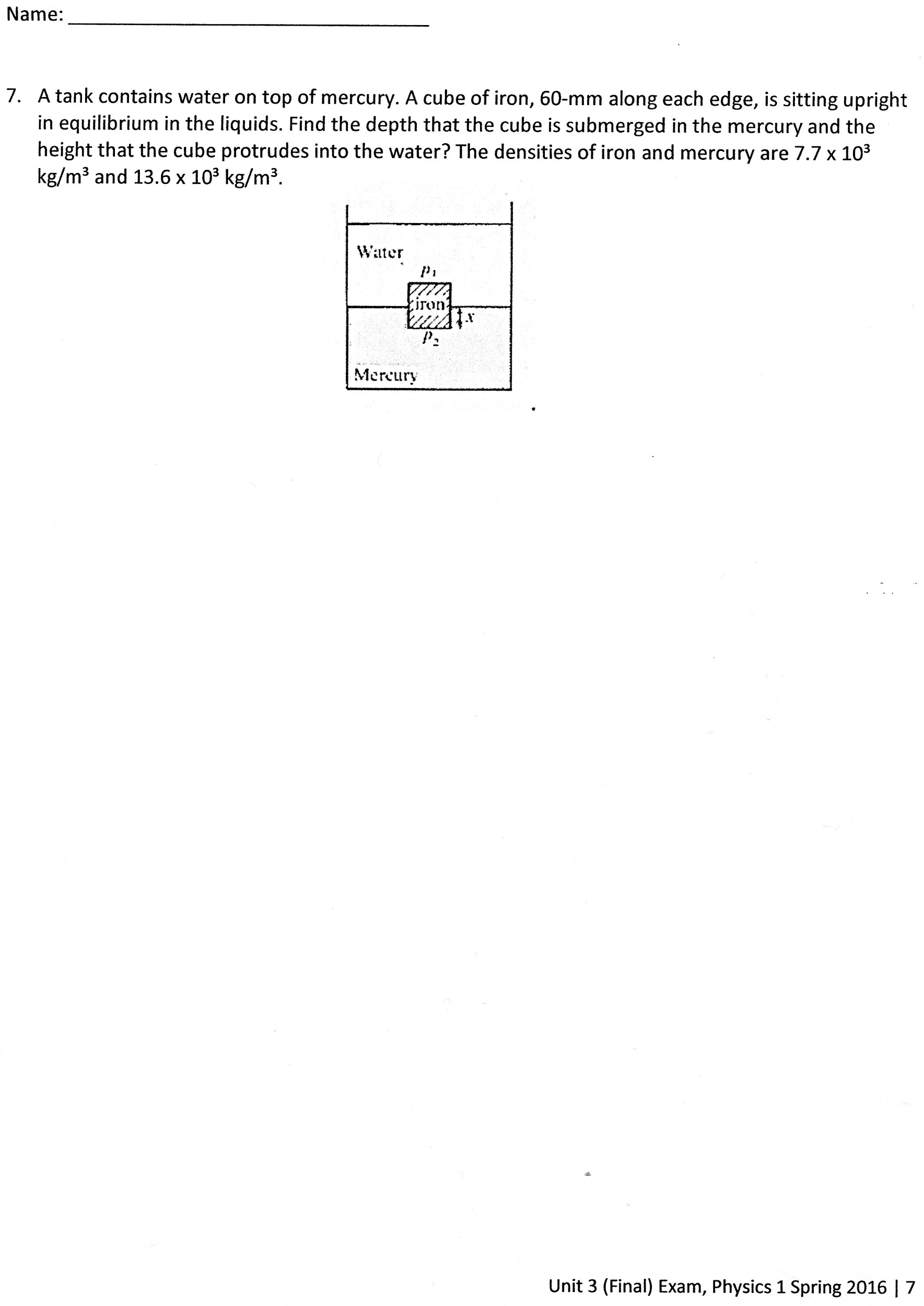 Solved A tank contains water on top of mercury. A cube of | Chegg.com