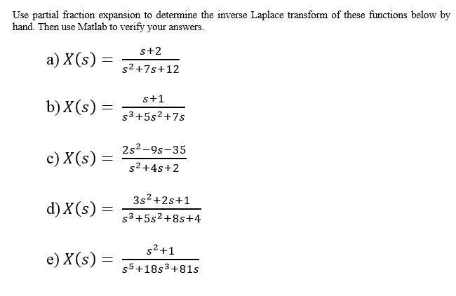Solved Use partial fraction expansion to determine the | Chegg.com