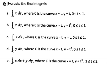 Solved Evaluate the line integrals integral_c x ds, where C | Chegg.com