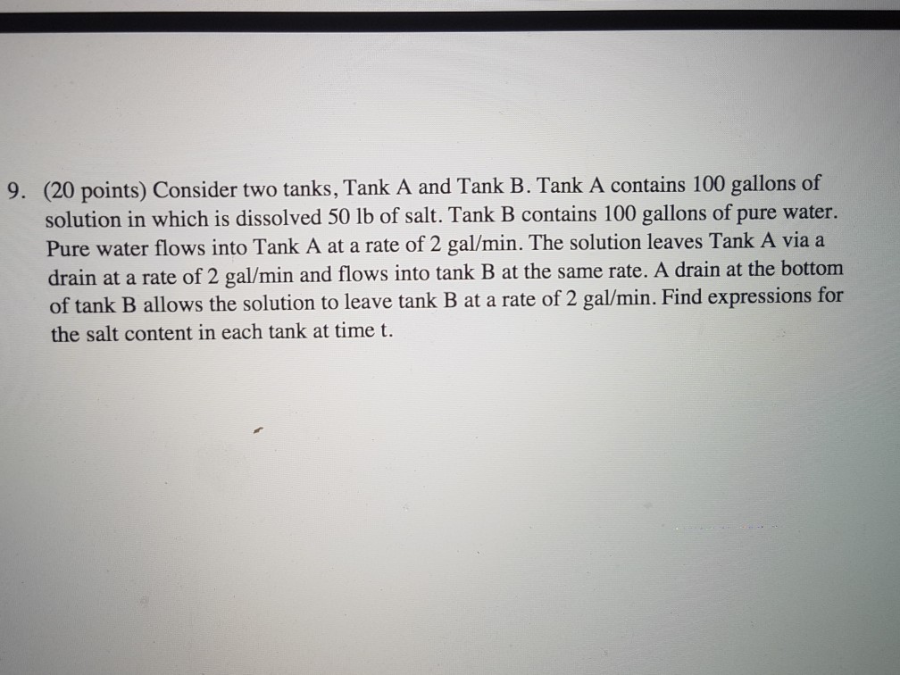 Solved (20 points) Consider two tanks, Tank A and Tank B. | Chegg.com