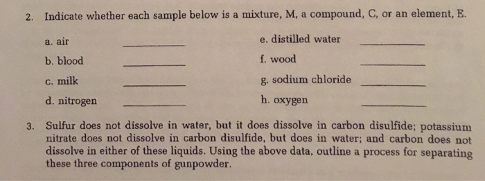 Solved Indicate whether each sample below is a mixture, M, a | Chegg.com