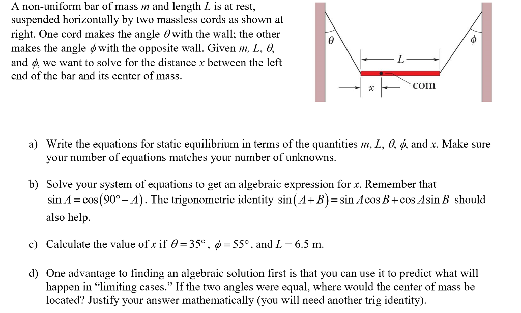 Solved A non-uniform bar of mass m and length L is at rest, | Chegg.com