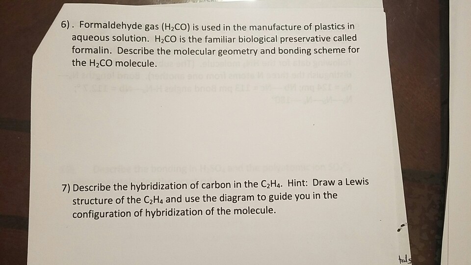 Solved: 6) Formaldehyde Gas (H2co) Is Used In The Manufact... | Chegg.com