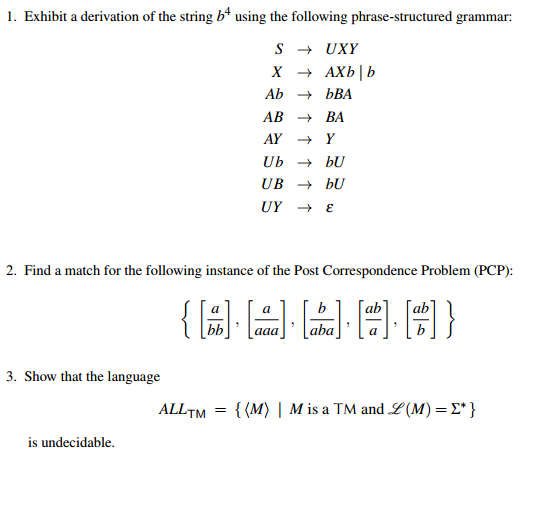 Solved Exhibit a derivation of the string b^4 using the | Chegg.com