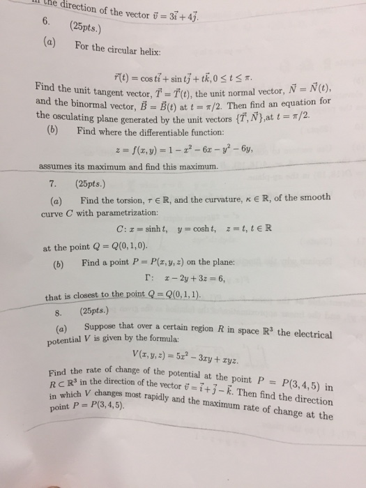 Solved direction of, he vector v = 3i + 4j. 6 For the | Chegg.com