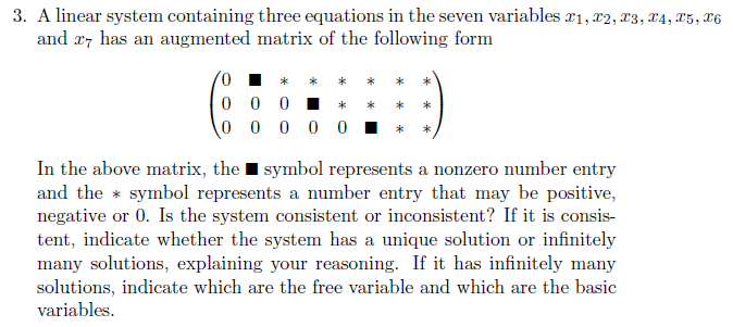 Solved (linear algebra) 3. A linear system containing | Chegg.com