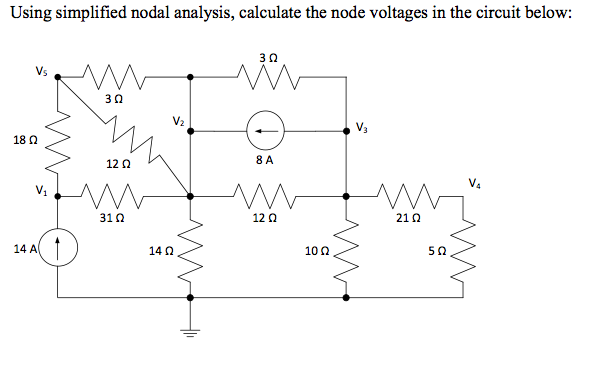 Solved Using simplified nodal analysis, calculate the node | Chegg.com