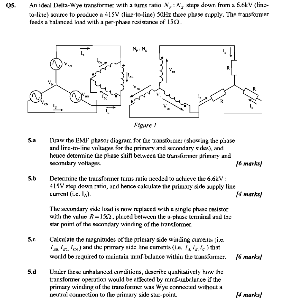Solved An ideal Delta-Wye transformer with a turns ratio | Chegg.com
