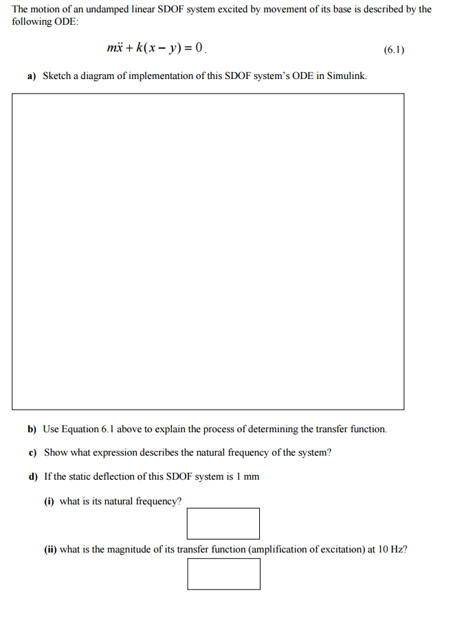 The motion of an undamped linear SDOF system excited | Chegg.com