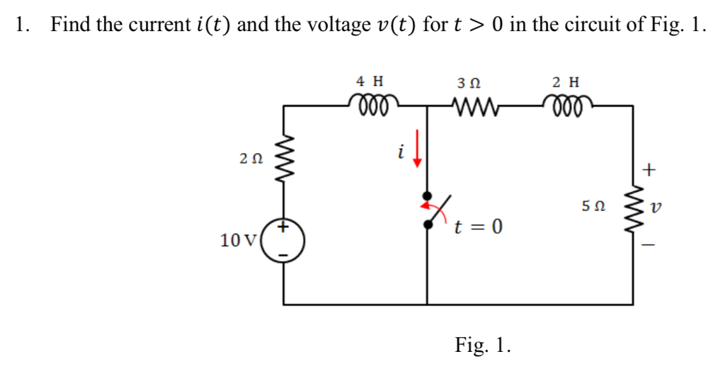 Solved I. Find the current i (t) and the voltage v(t) for t | Chegg.com