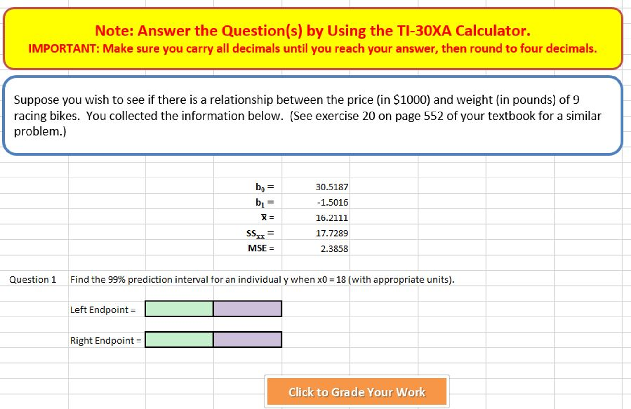 Solved Find the 99% prediction interval for an individual y | Chegg.com
