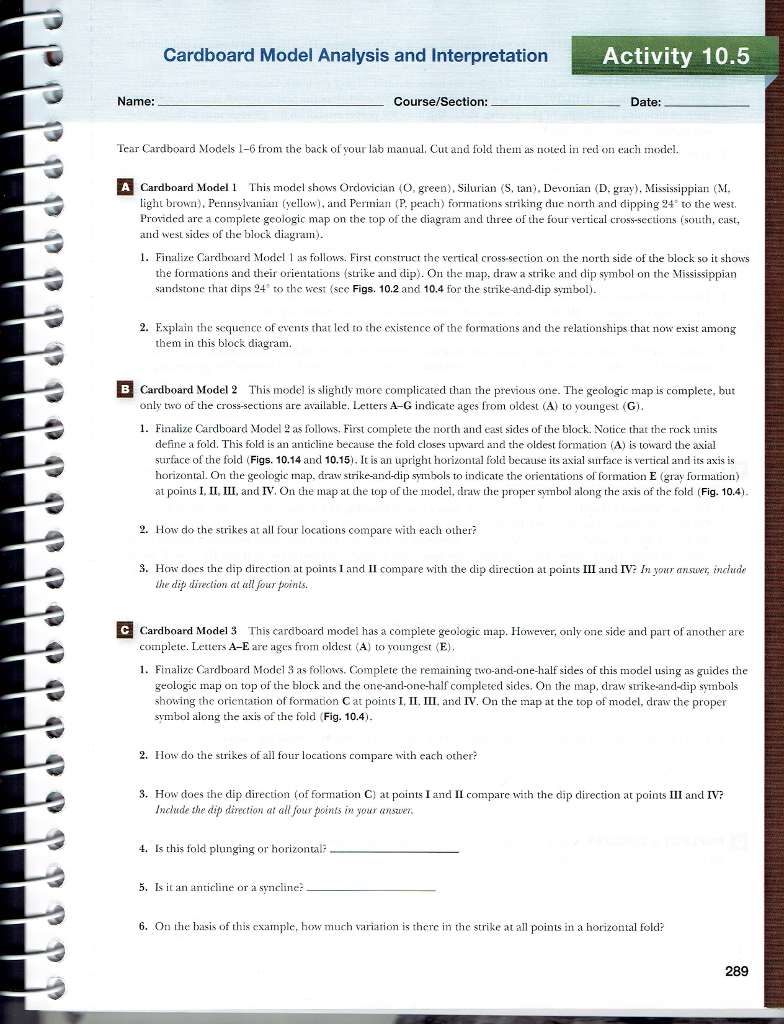 Solved Cardboard Model Analysis and Interpretation Activity | Chegg.com