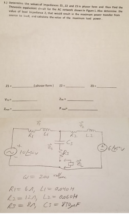 Solved Determine the values of impedances z1, z2 and z3 in | Chegg.com