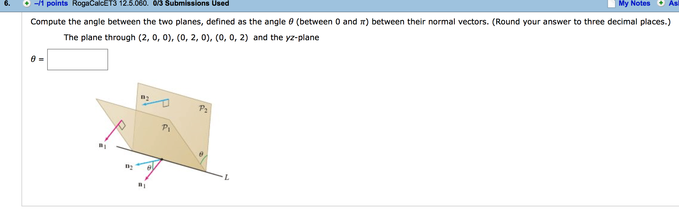 Solved Compute the angle between the two planes, defined as | Chegg.com