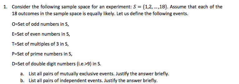 Solved 1. Consider the following sample space for an | Chegg.com