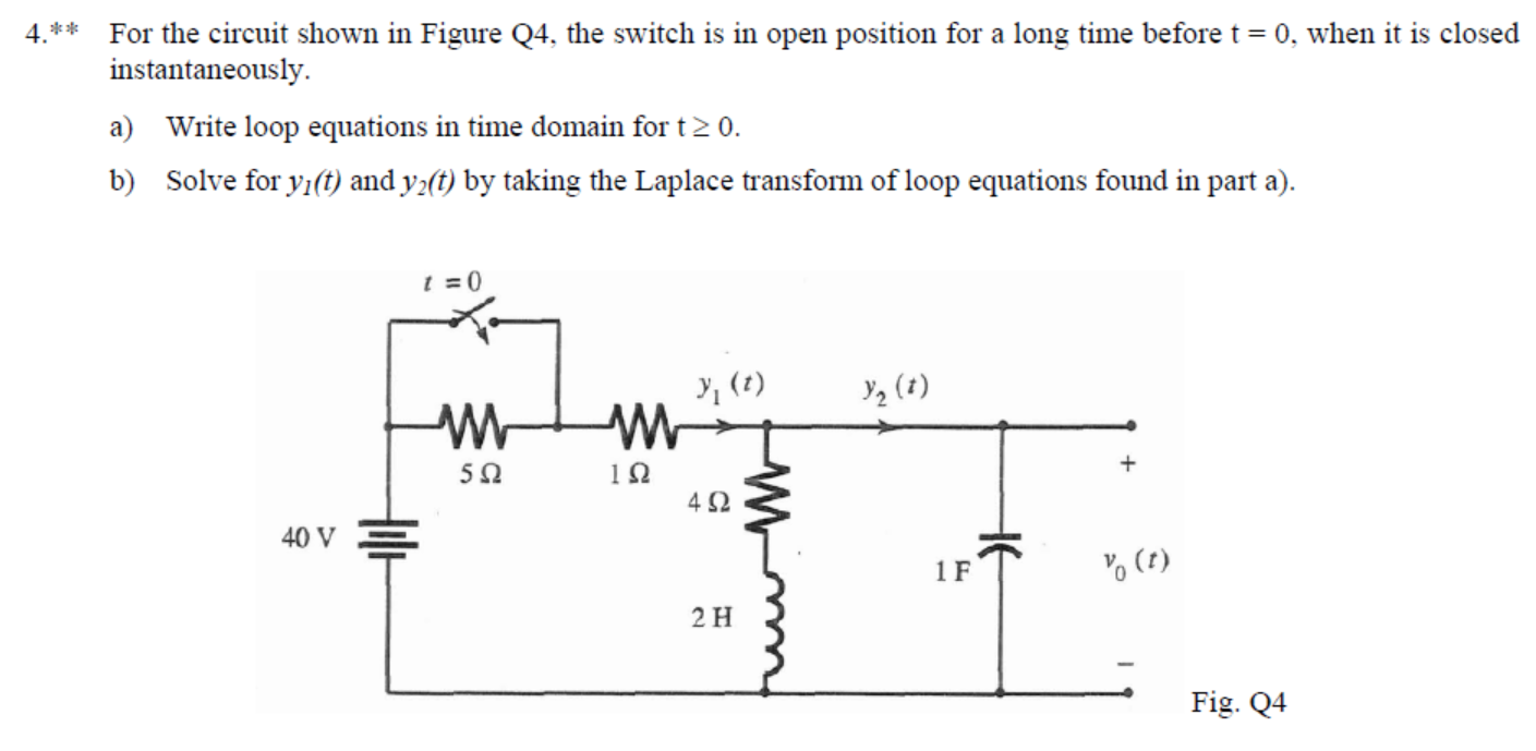 Solved For the circuit shown in Figure Q4, the switch is in | Chegg.com