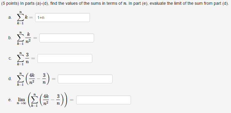 Solved In parts (a)-(d), find the values of the sums in | Chegg.com