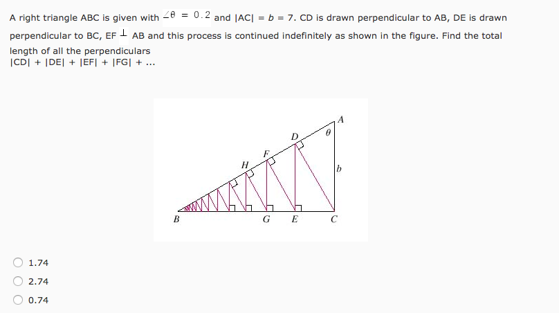 Solved A right triangle ABC is given with angle theta = 0.2 | Chegg.com