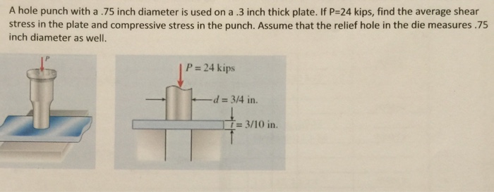 Solved A hole punch with a .75 inch diameter is used on a .3 | Chegg.com