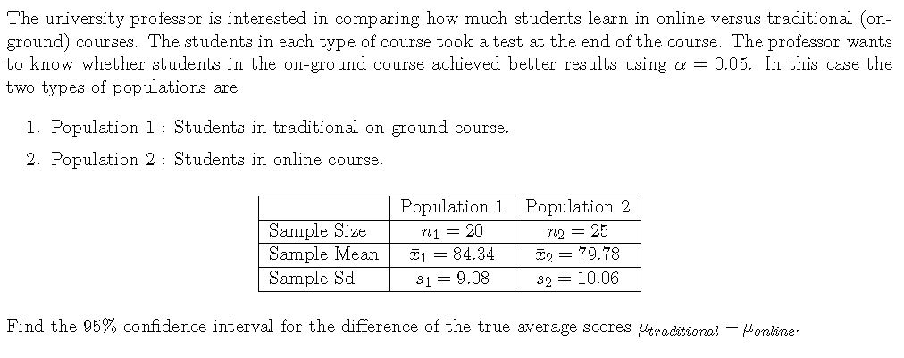 Solved The university professor is interested in comparing | Chegg.com