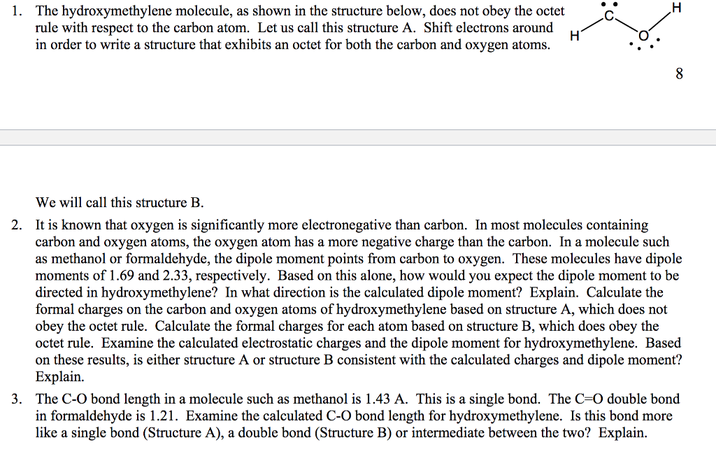 Solved 1. The hydroxymethylene molecule, as shown in the | Chegg.com