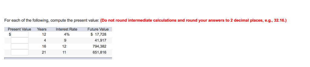 Solved For Each Of The Following Compute The Present Value Chegg