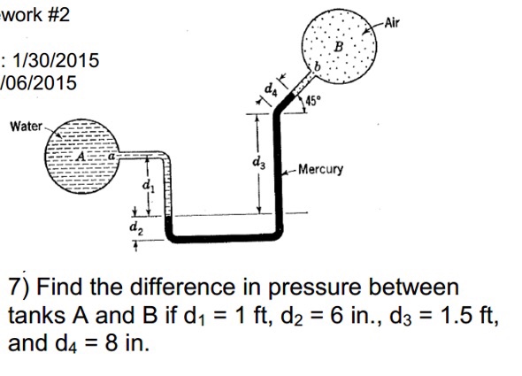 Solved 7) Find the difference in pressure between tanks A | Chegg.com
