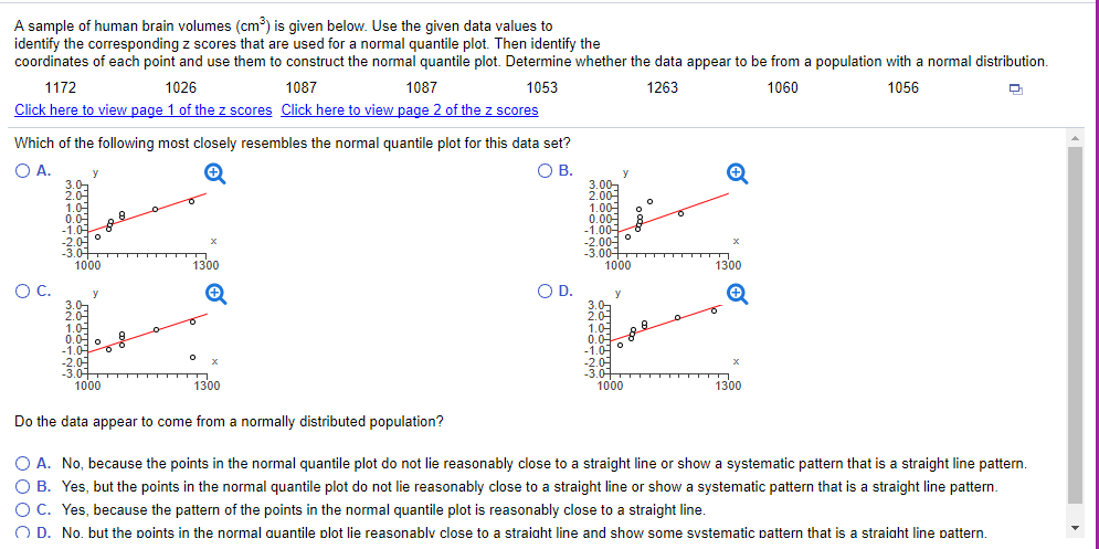 Solved A sample of human brain volumes (cm) is given below. | Chegg.com