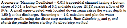 Solved A concrete (Manning Coefficient 0.01) trapezoidal | Chegg.com