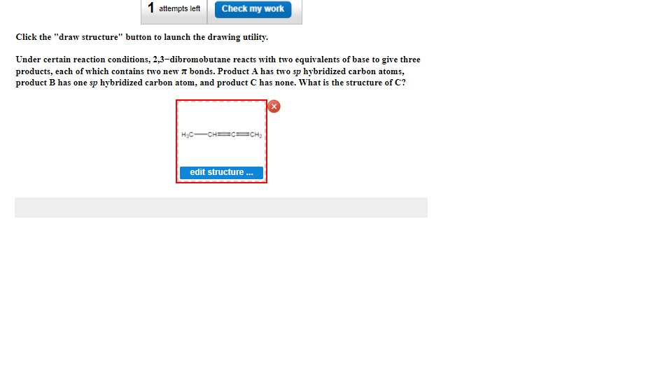Solved 1 attempts letft Check my work Click the "draw | Chegg.com