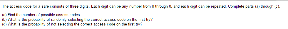 Solved The access code for a safe consists of three digits. | Chegg.com