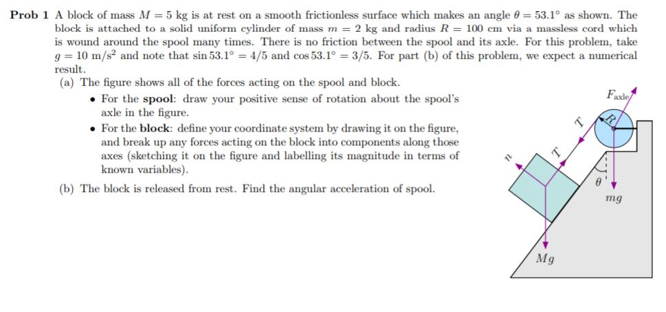 Solved Prob 1 A block of mass M = 5 kg is at rest on a | Chegg.com