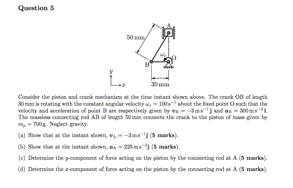 Solved Question 5 50 mm 30 mm Consider the piston and crank | Chegg.com