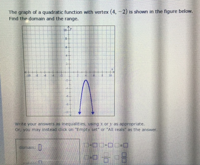 Solved The graph of a quadratic function with vertex (4,-2) | Chegg.com