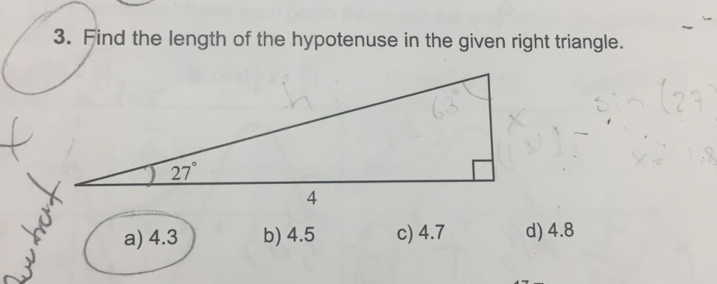Solved Find the lenght of the hypotenuse in the given right | Chegg.com