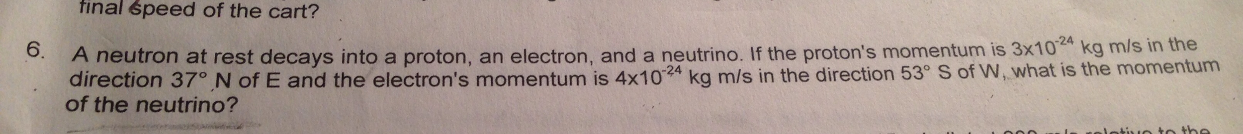 Solved A neutron at rest decays into a proton, an electron, | Chegg.com