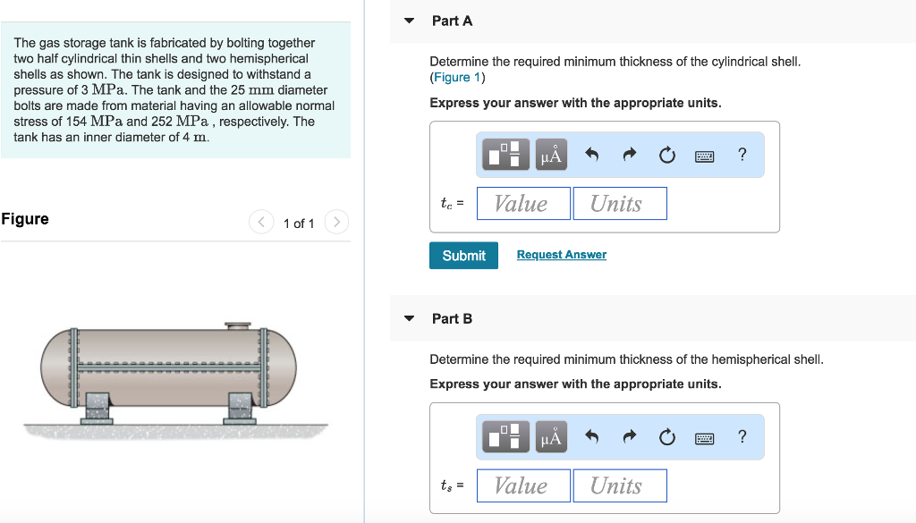 Solved Part A The gas storage tank is fabricated by bolting | Chegg.com