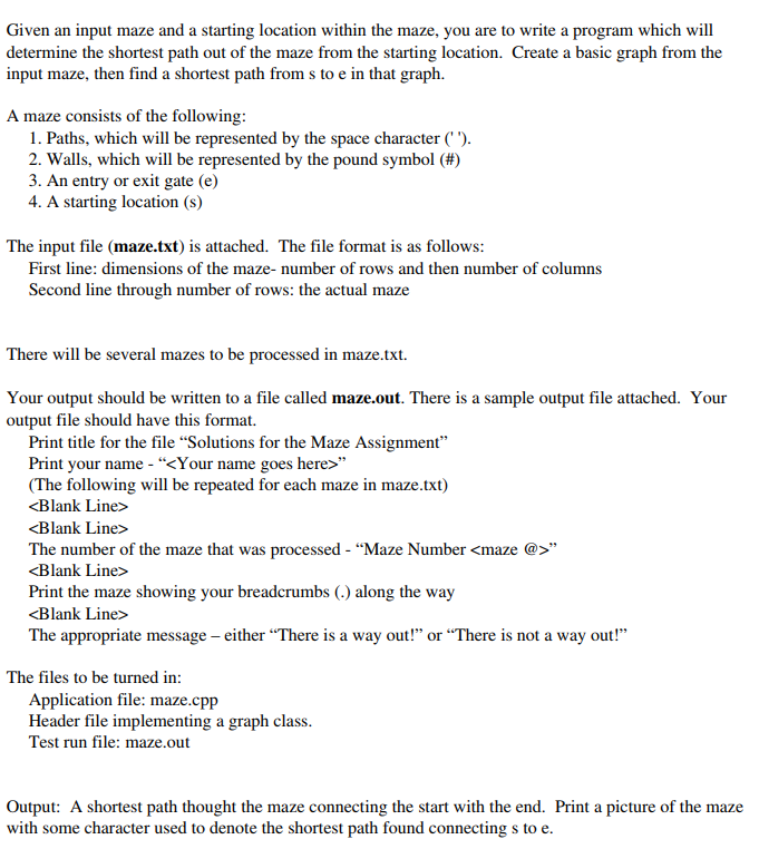 Solved Given an input maze and a starting location within | Chegg.com
