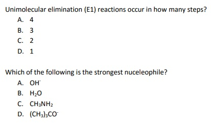 Solved Unimolecular elimination (E1) reactions occur in how | Chegg.com