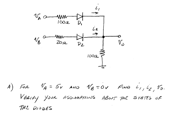 Solved A) For VA = 5V and VB = 0 v find i1,i2, vo. Verify | Chegg.com