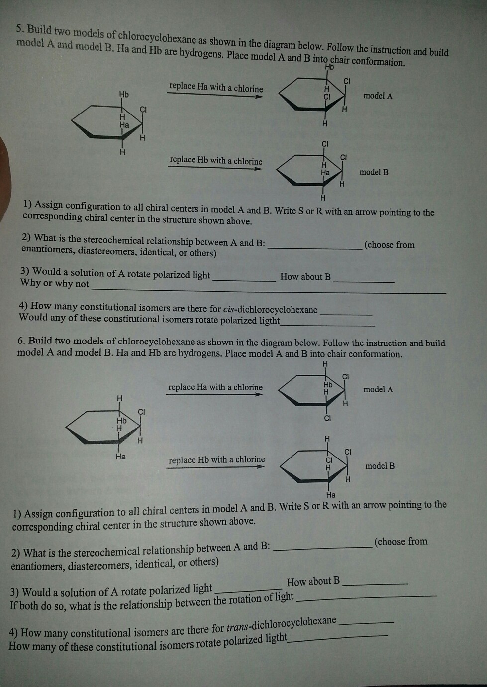 Solved 5. Build two models of chlorocyclohexane as shown in | Chegg.com