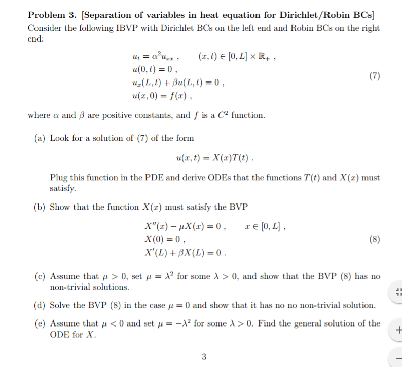 Solved Problem 3. [Separation of variables in heat equation | Chegg.com