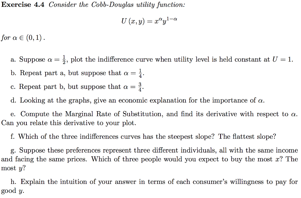 Solved Exercise 4.4 Consider the Cobb-Douglas utility | Chegg.com