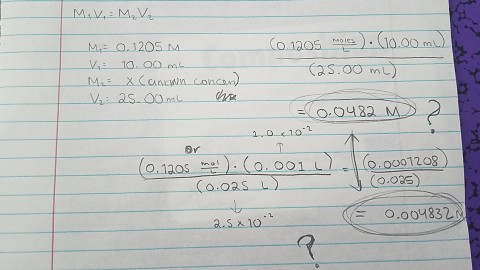 Solved I know the formula is M1V1=M2V2, But could someone | Chegg.com