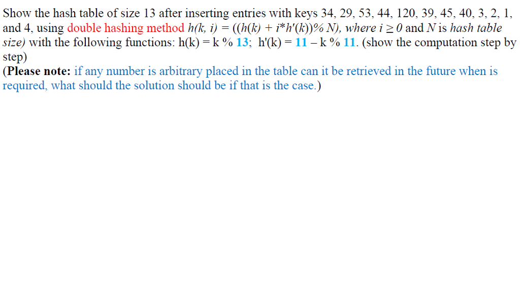 Solved Show the hash table of size 13 after inserting | Chegg.com